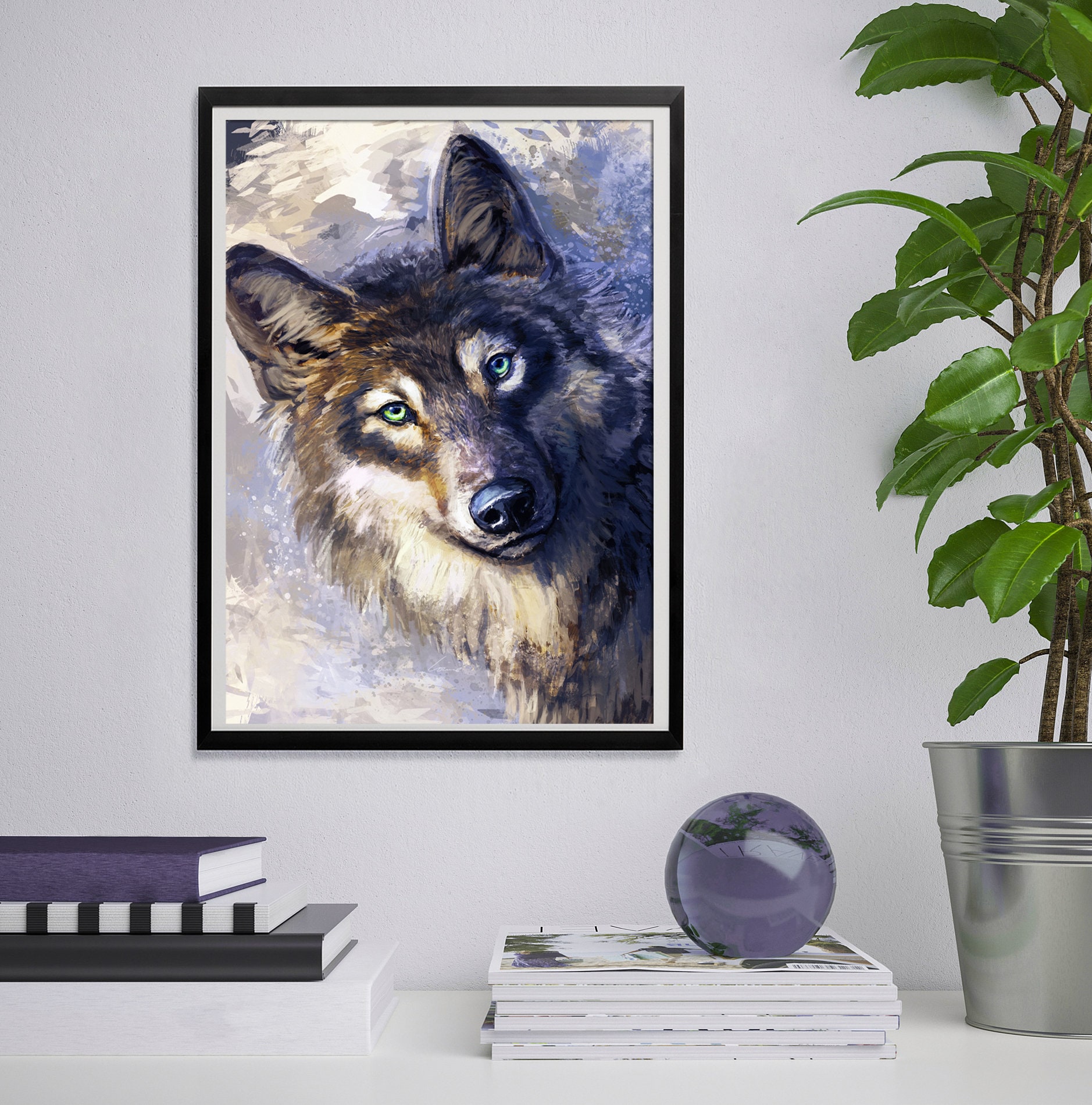 WOLF Wall Art Print Poster - Wall Decor - Wolf Painting Portrait ...