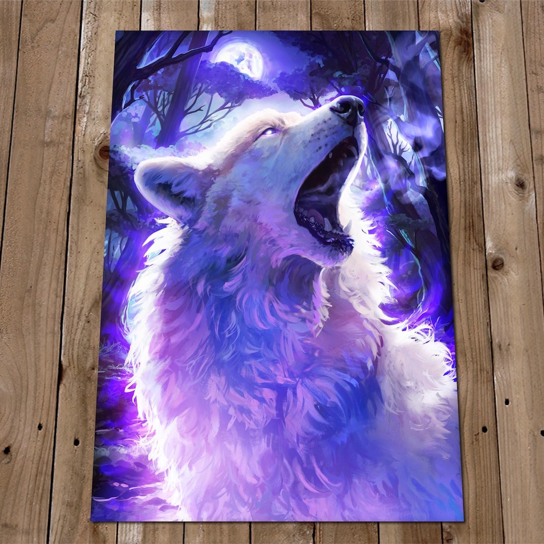 Purple Wolf Gifts - Fantasy Wolf and Moon Art Print - Howling Ghost ...