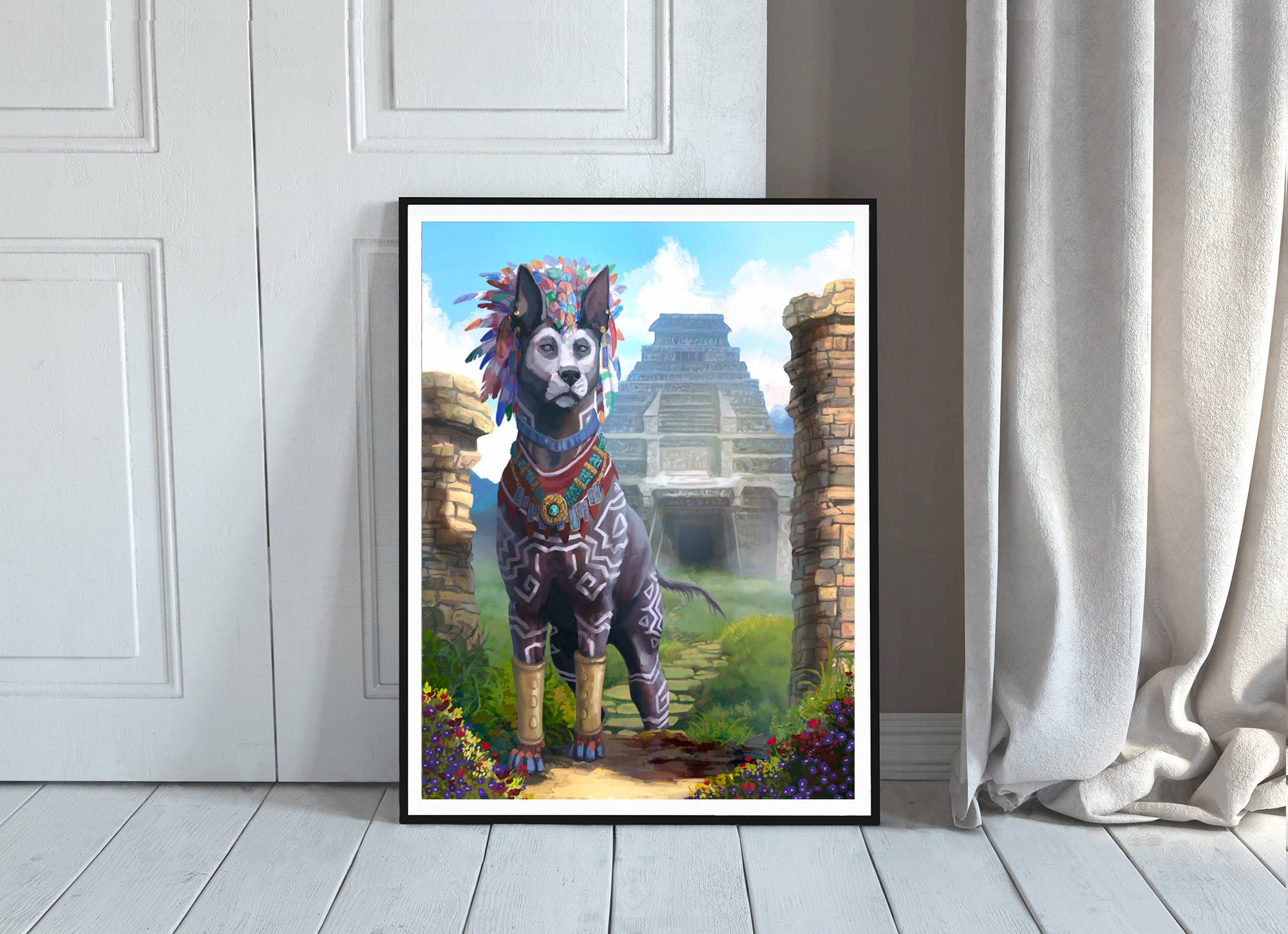 Xolotl Mythology Art - Aztec God Art Print - Fantasy Illustration ...