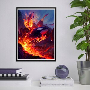 Magical Art Print - Flying Lava Whales - Handpainted Orca Artwork ...