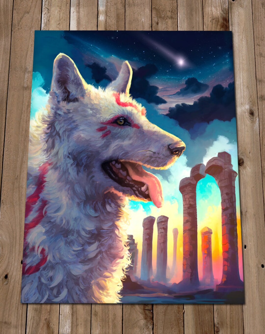 White Wolf Art Print - Okami Inspired Amaterasu Painting - Tribal Wolf ...