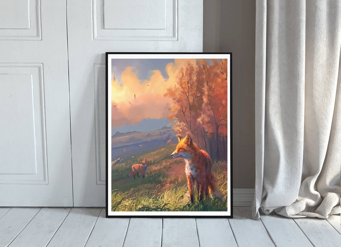 Fox Painting Illustration - the Sound of the Wind - Handpainted Fox Art ...