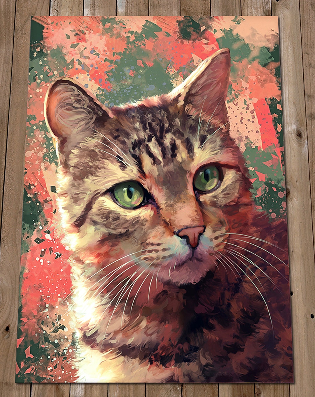 Tabby Cat Art Print - Brown Tabby Painting With Green or Yellow Eyes ...