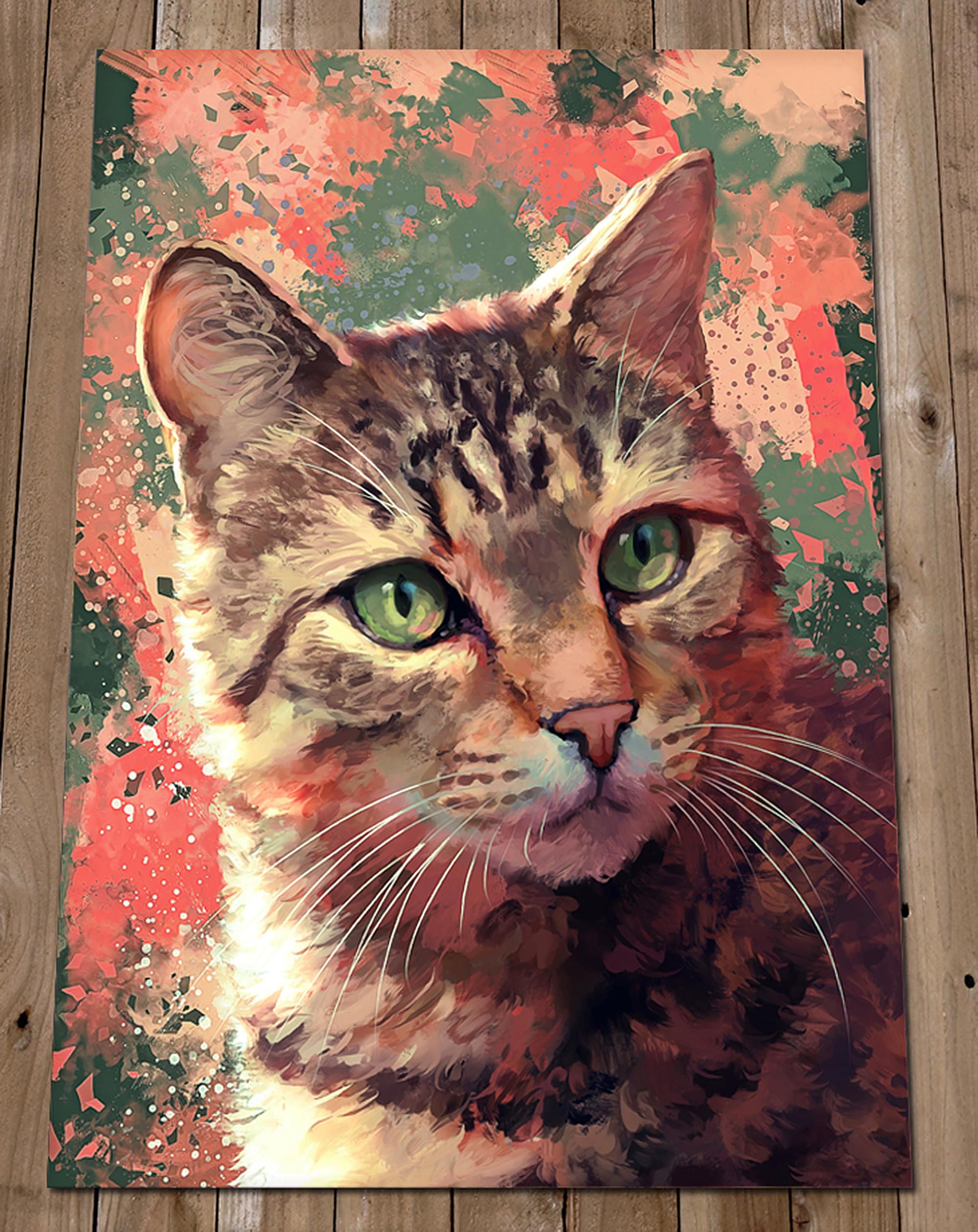 Tabby Cat Art Print - Brown Tabby Painting With Green or Yellow Eyes ...