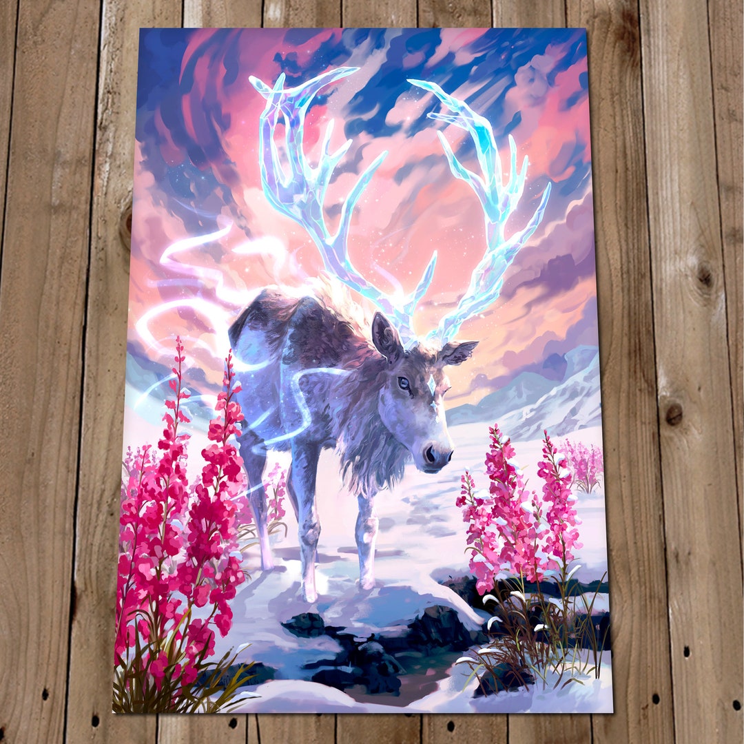 Winter Stag Art Print - Fantasy Spirit Art Painting - Handpainted ...