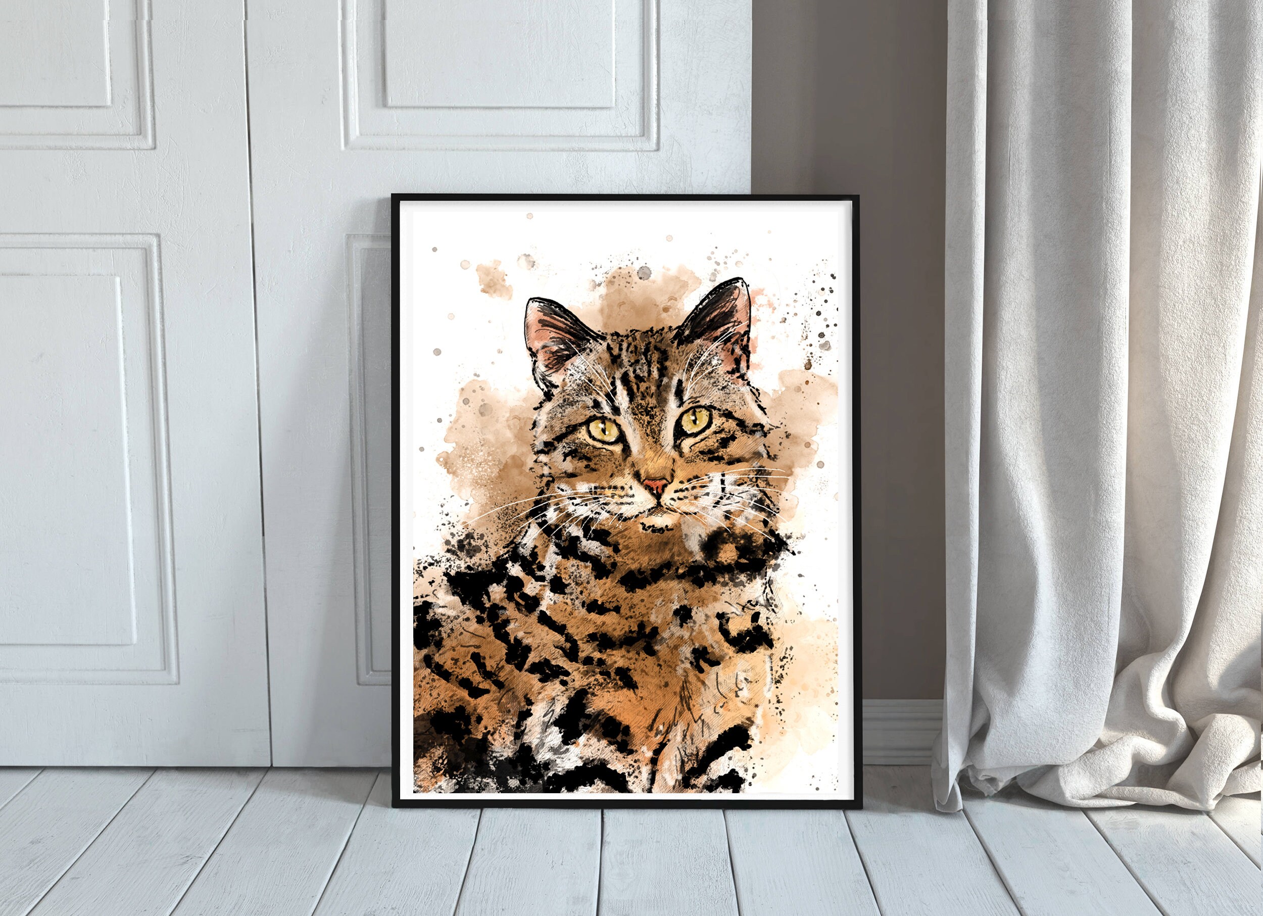 Tabby Cat Art Print Tabby Cat Painting Cat Print Cat | Etsy UK