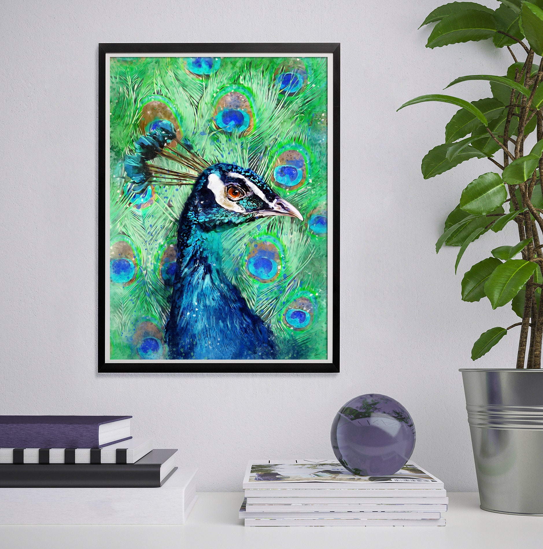 Peacock Wall Art Peacock Print Colourful Wall Art Painting | Etsy