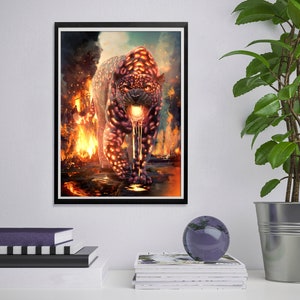Fantasy Art Print - Fire Jaguar - Mythology - Tezcatlipoca - Apocalypse ...