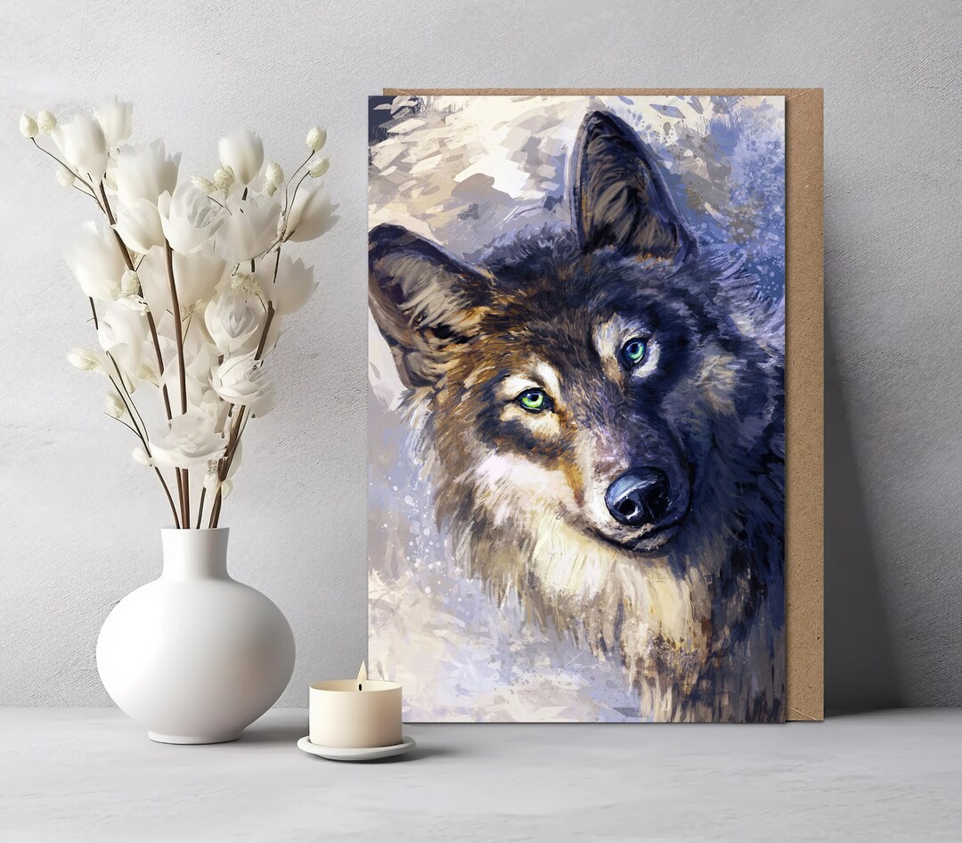 Wolf Celebration Card, Original Art Print Greeting Card, Illustrated ...