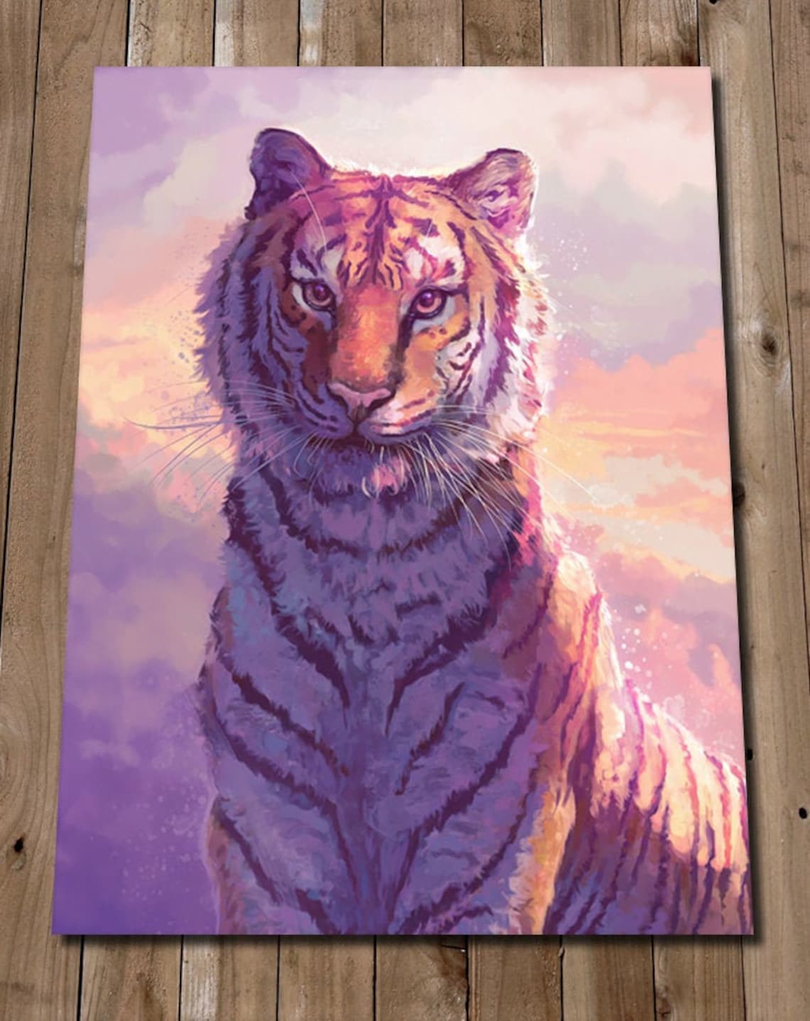 Cloud Tiger Art Pastel Tiger Oriental Animal Art Pink - Etsy