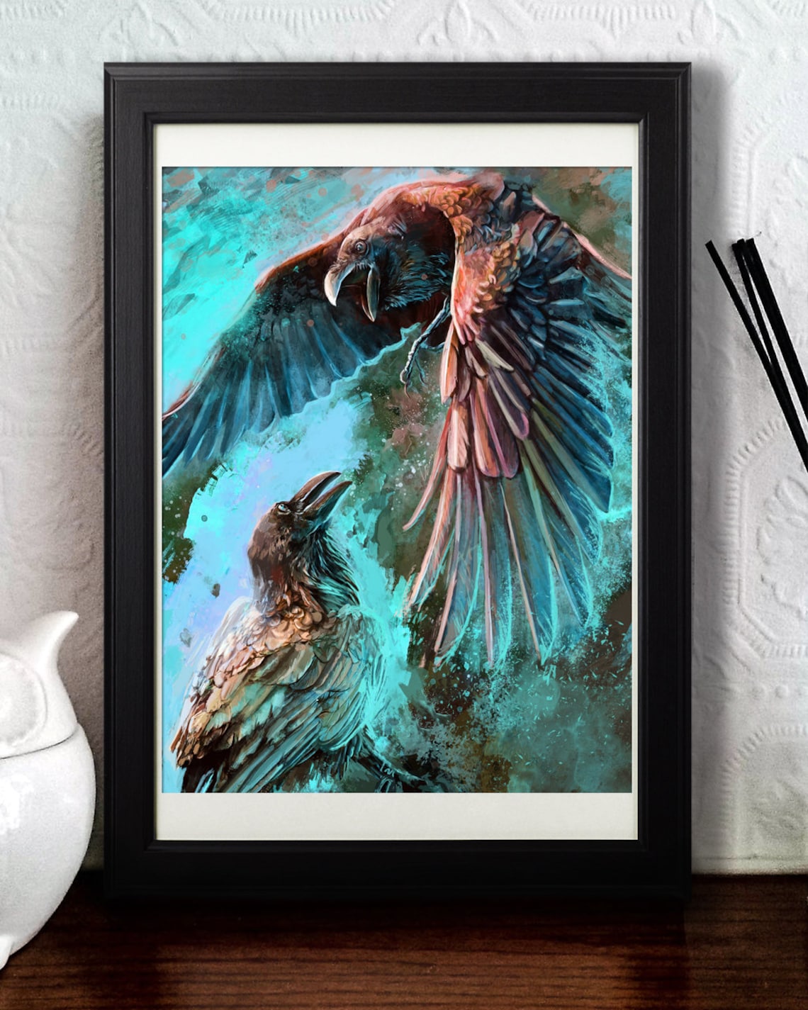 Raven Art Print Two Ravens Painting Print Crow Painting | Etsy