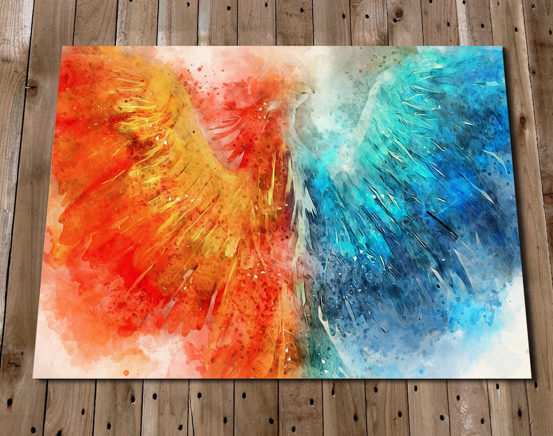 PHOENIX ABSTRACT Wall Art Print Poster - Blue Orange Wall Decor ...