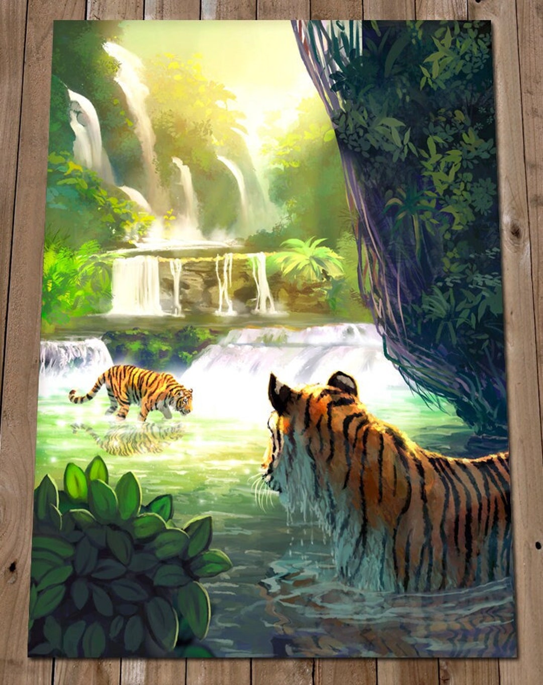 Tiger Baths Art Print - Tiger Illustration Tropical Painting - Big Cat ...