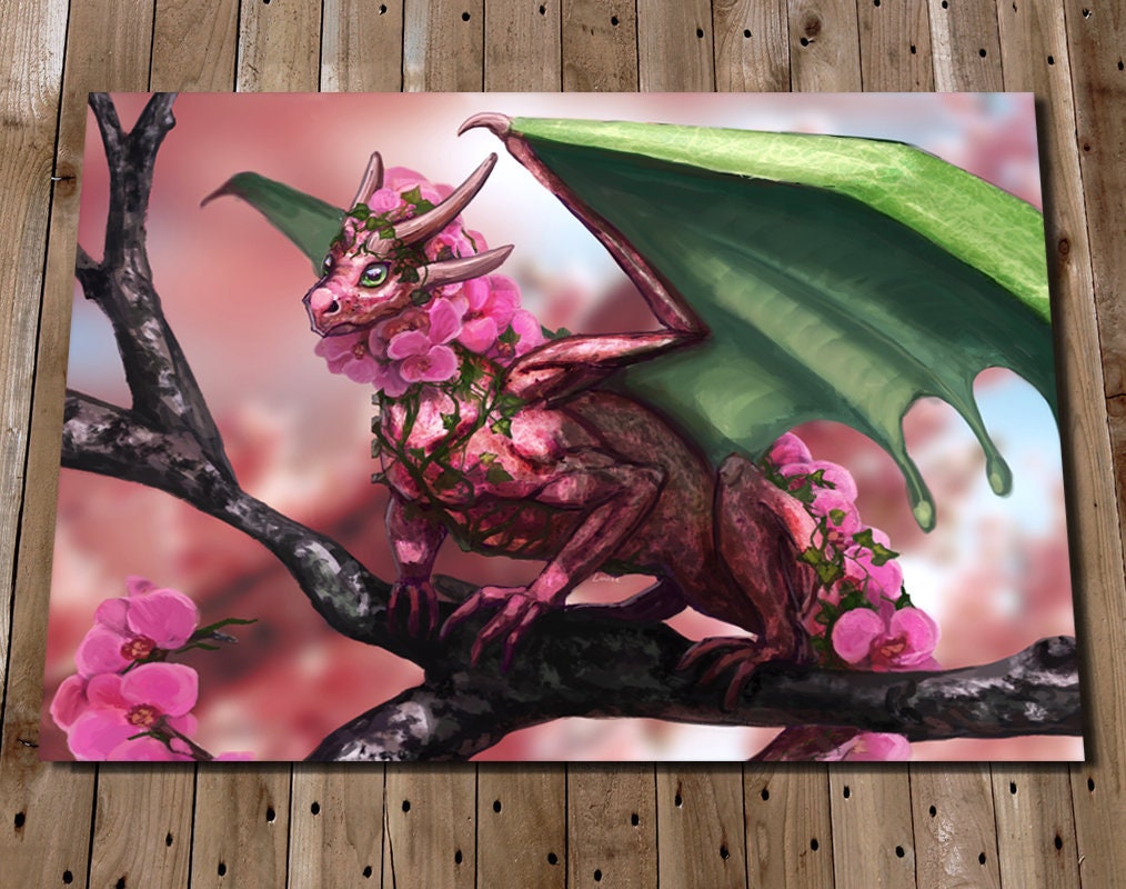 Pink Dragon Art Print Orchid Flower Dragon Small Fantasy - Etsy UK