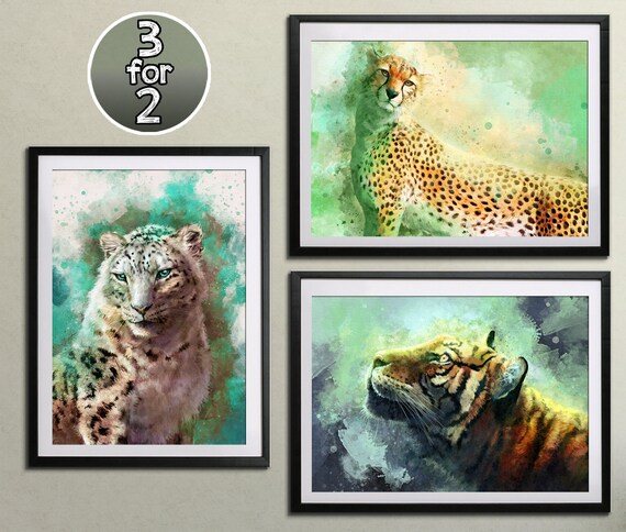 Prints Set of 3 Big Cat Print Set Big Cat Art Wall Art | Etsy
