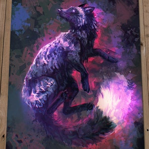 Silver Fox Art Print - Black and Purple Animal Painting - Abstract ...