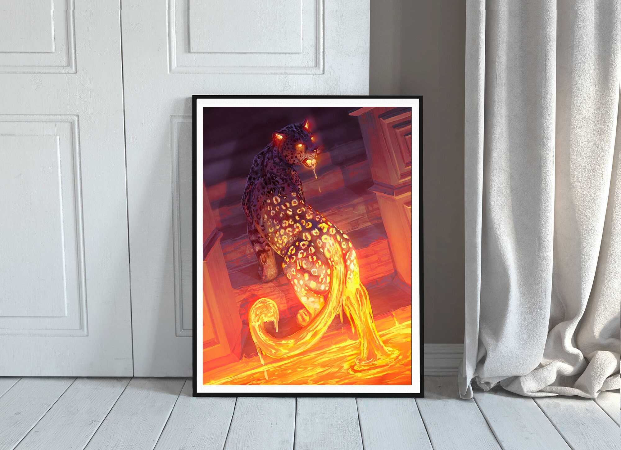 Lava Leopard Fantasy Big Cat Art Print Independent Artist - Etsy