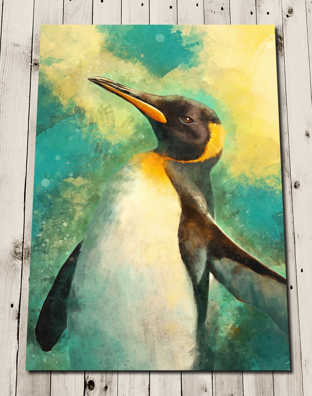 Penguin Art Painting Print - Animal Print - King Penguin Gift ...