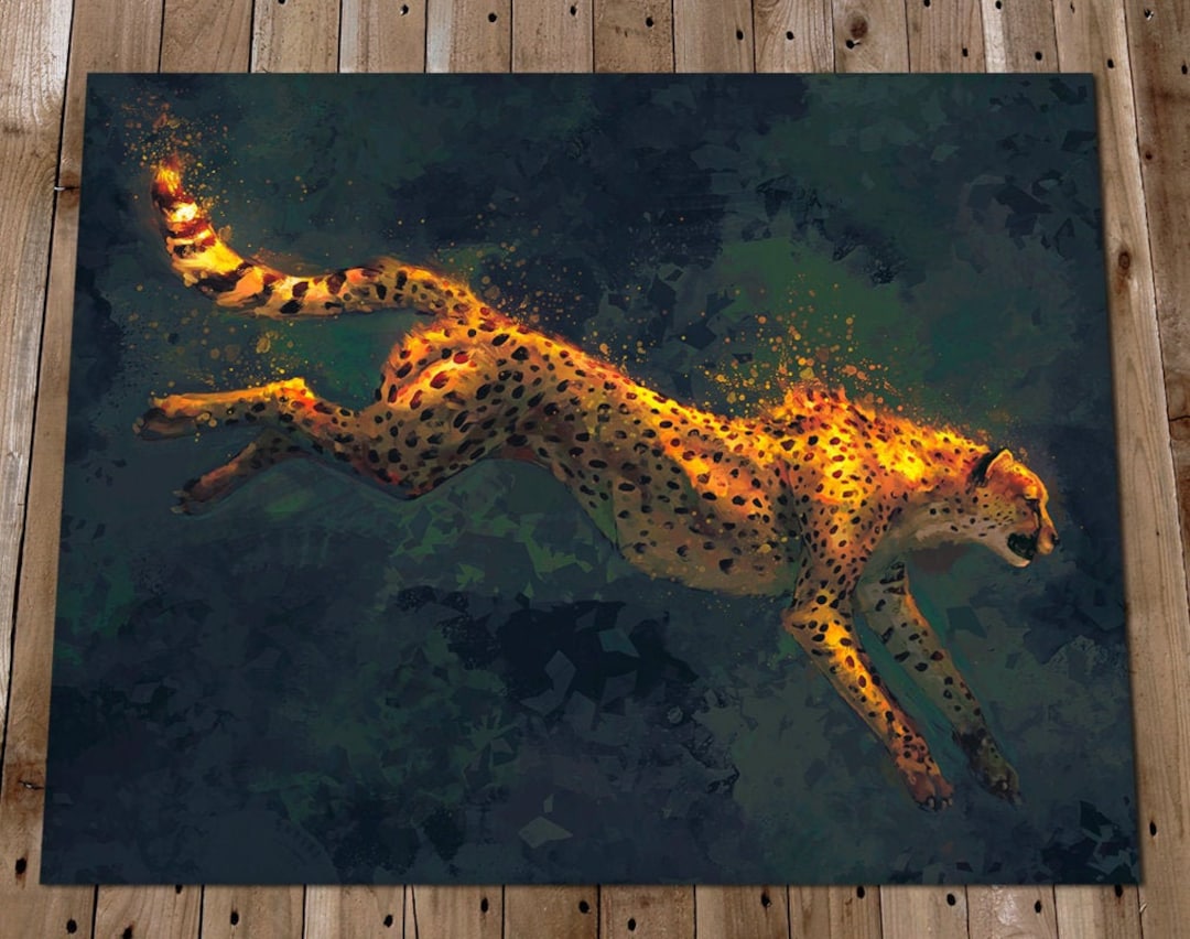 Fleeting Ember Cheetah Art Print Gold Big Cat Painting Running Cheetah ...
