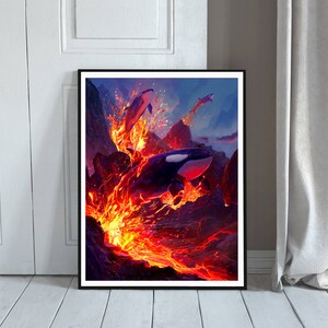 Magical Art Print - Flying Lava Whales - Handpainted Orca Artwork ...