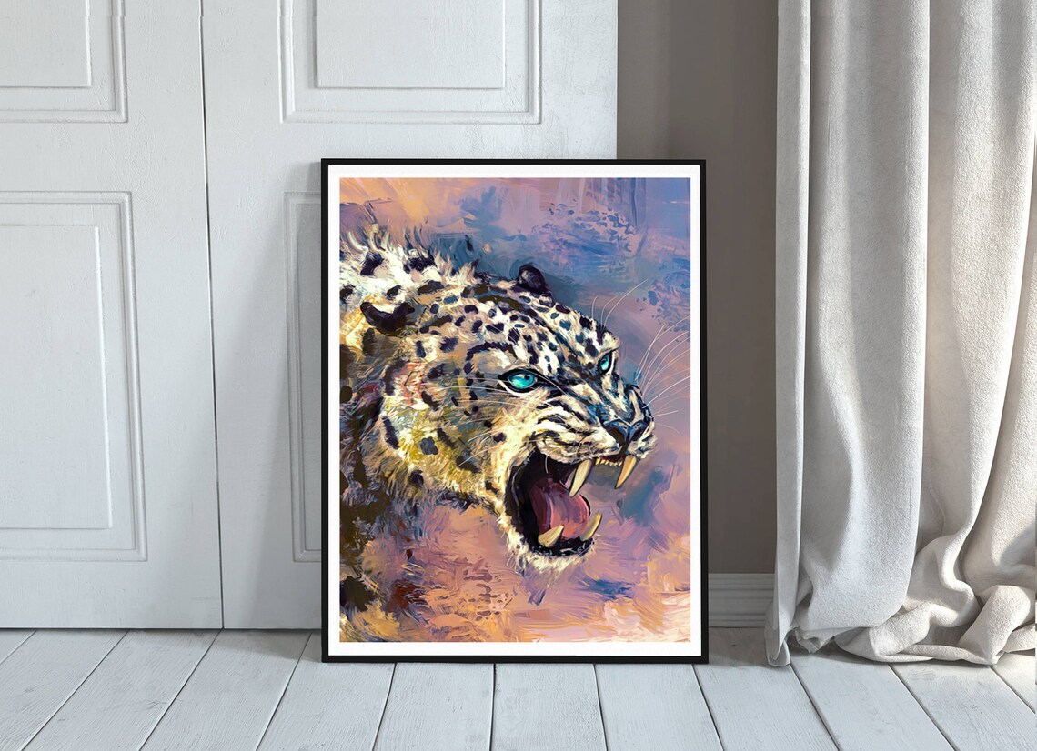 Snow Leopard Painting Snarl Big Cat Painting Growling - Etsy UK