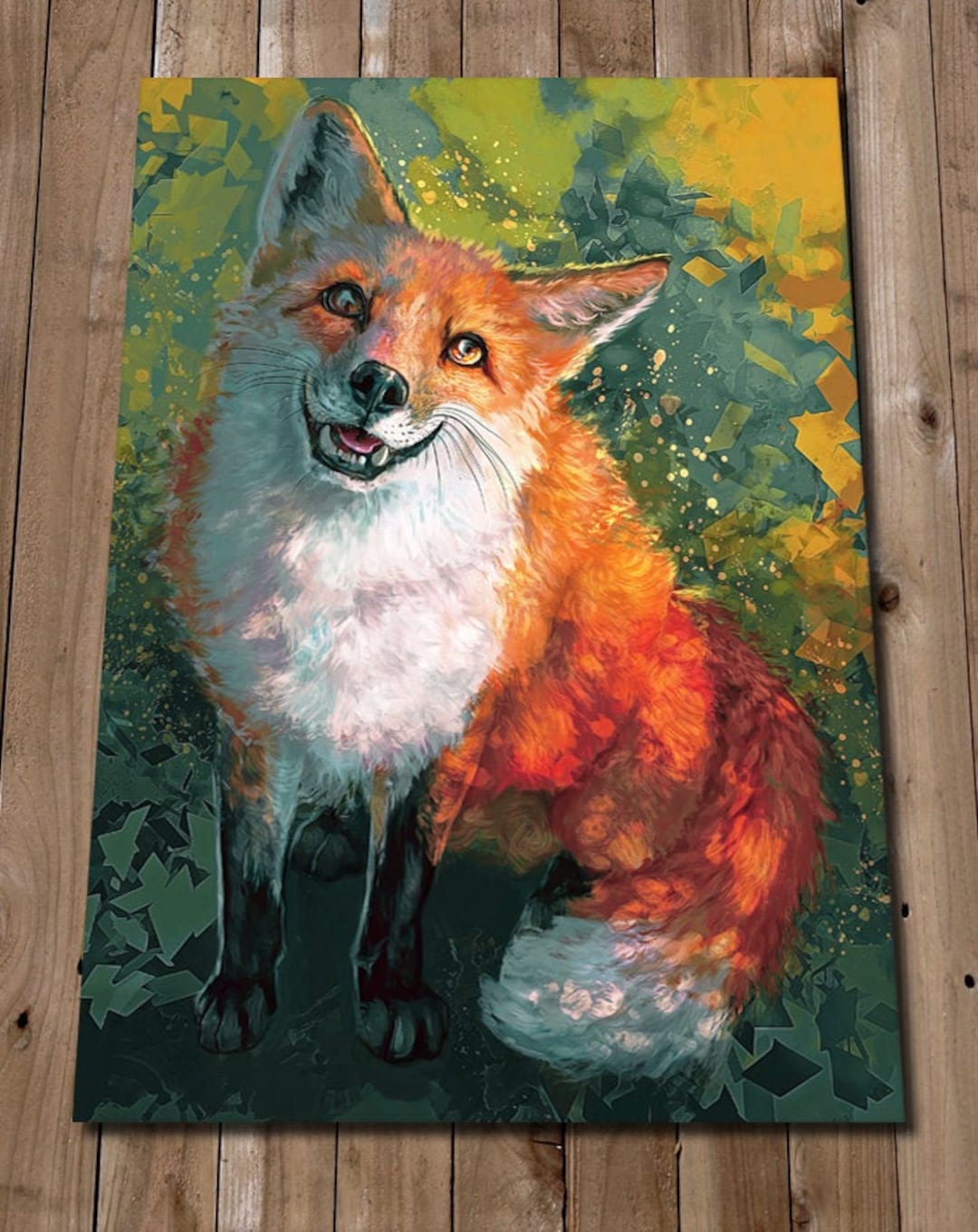 Happy Fox Art Print - Red Fox Original Art Print - Oil Style - Sitting ...