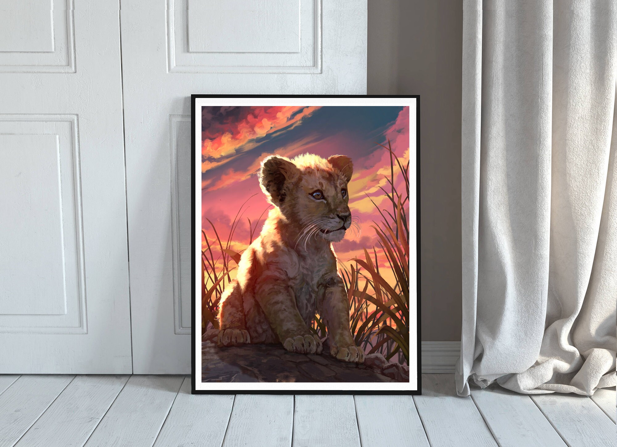Lion Cub Print Cute Baby Lion Art Print Savannah Sunset - Etsy UK