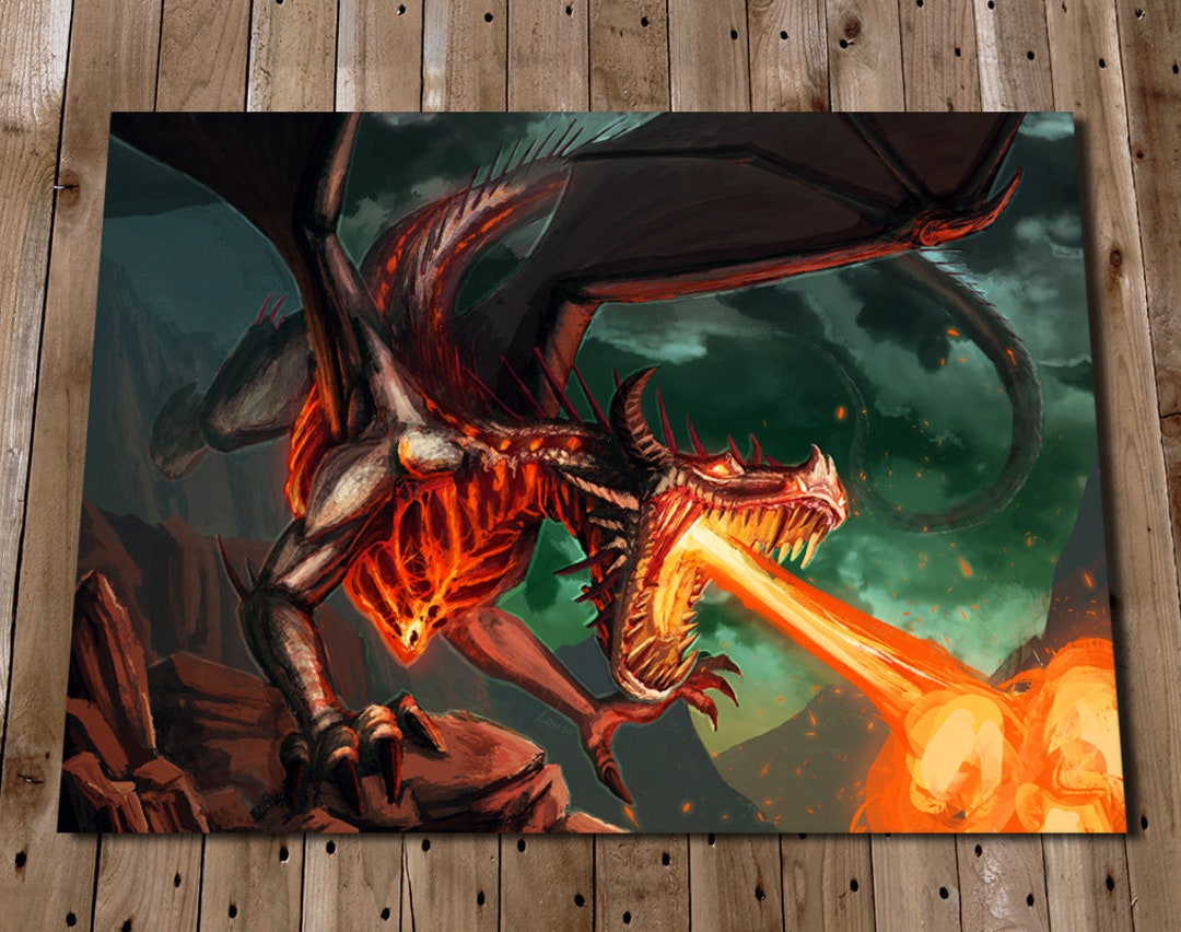 Dragon Art Print - Fire Breathing Dragon Gift - Fantasy Art Print ...
