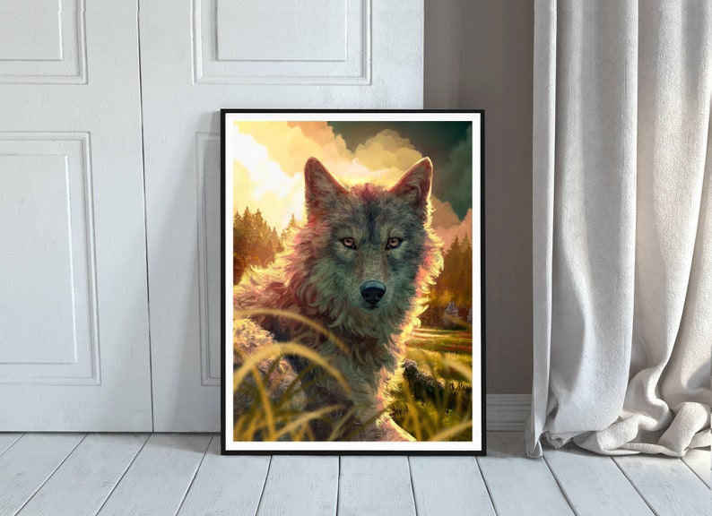 Sunlight Wolf Art Print Warm Lighting Wolf Portrait Painting - Etsy
