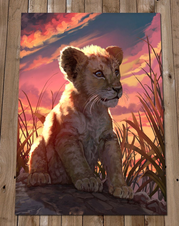 Lion Cub Print Cute Baby Lion Art Print Savannah Sunset - Etsy UK