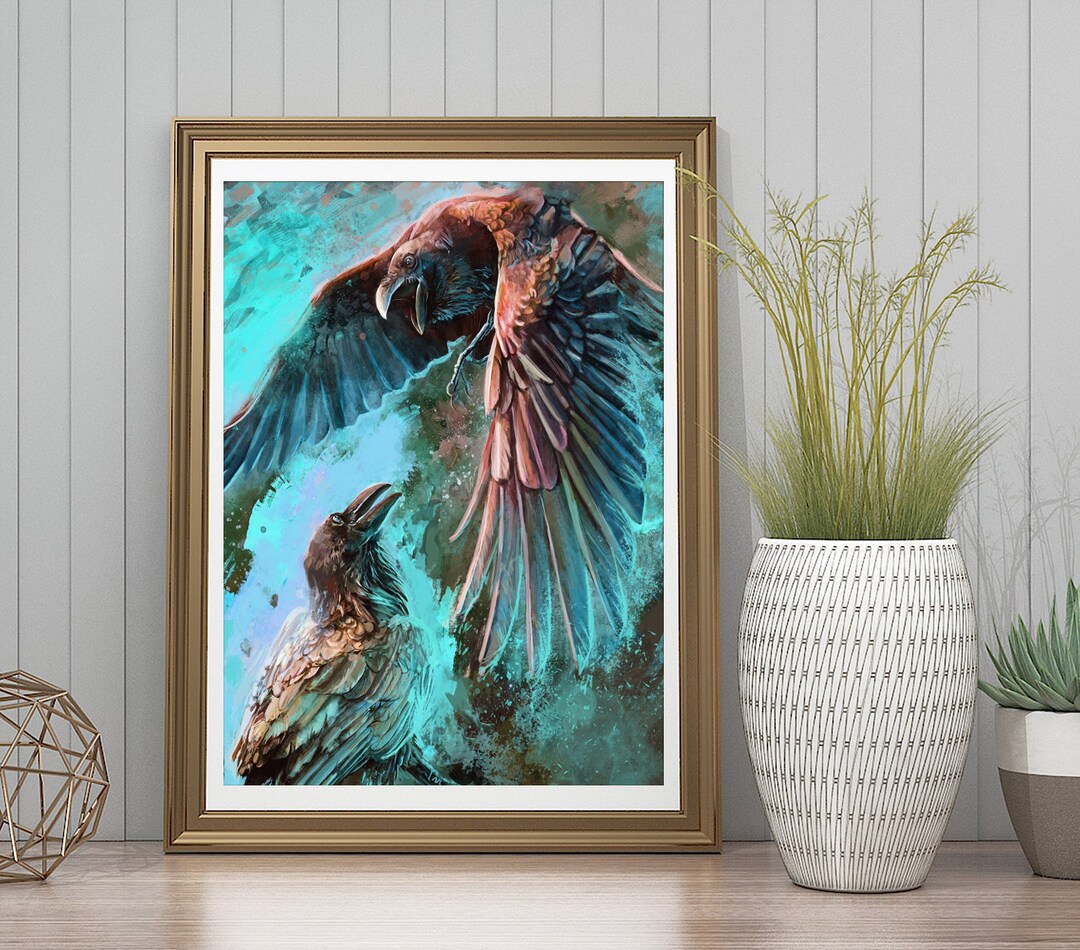 Raven Art Print - Two Ravens Painting Print - Crow Painting Print ...