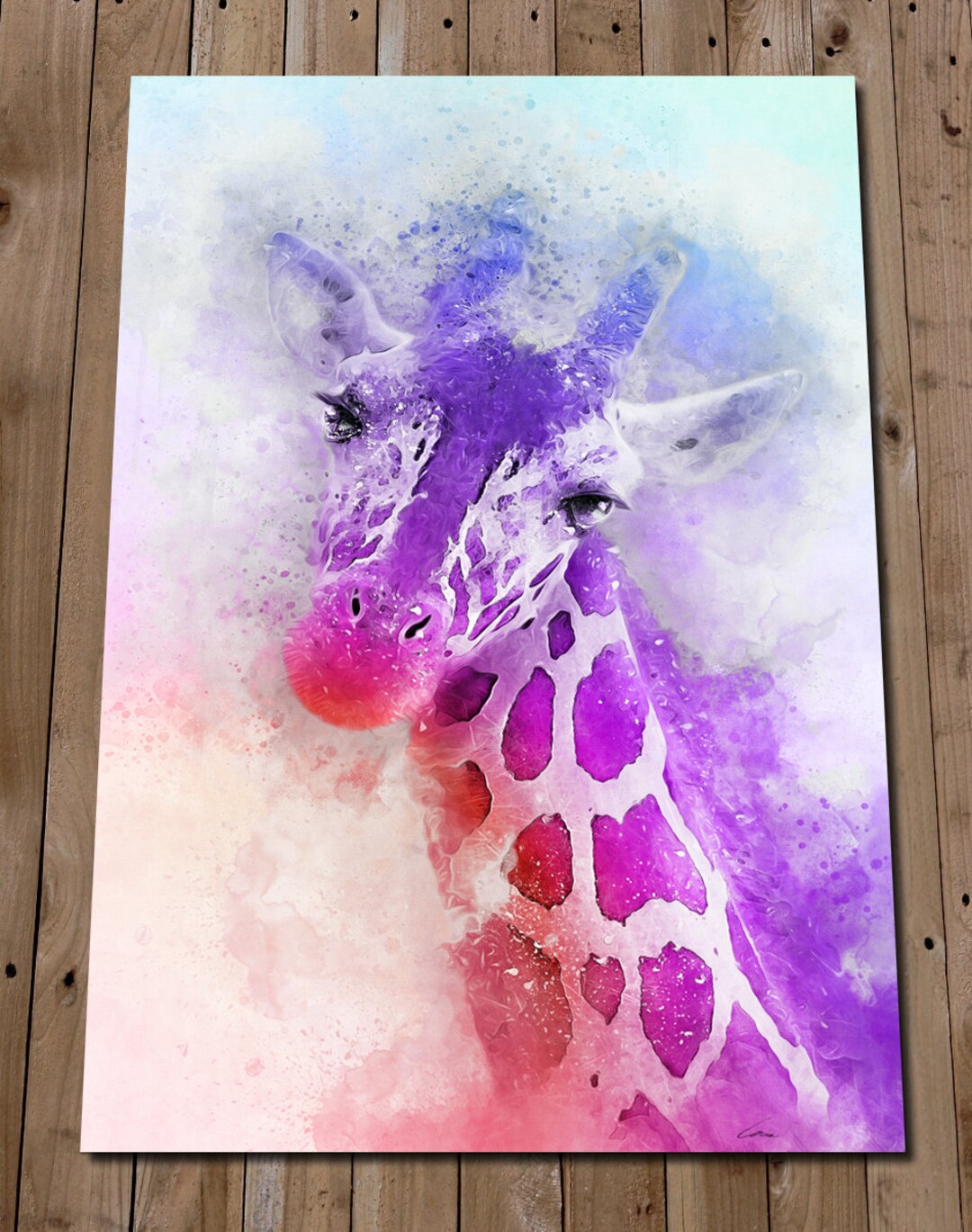 Purple Giraffe Head Print - Colourful Wall Art Watercolour Painting ...