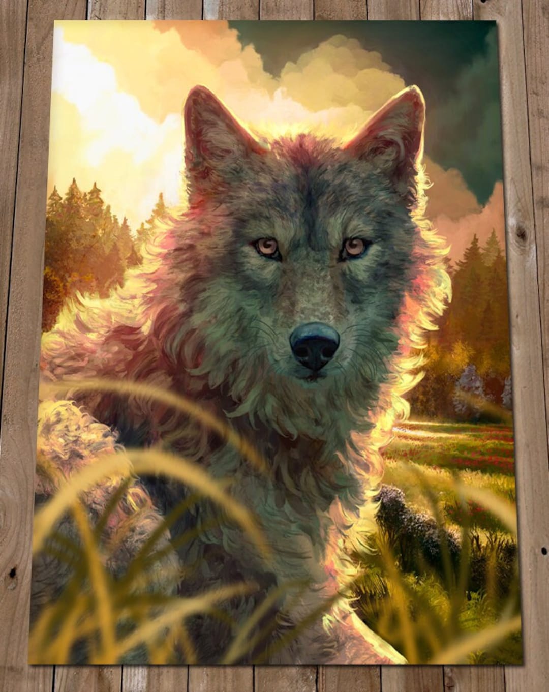 Sunlight Wolf Art Print - Warm Lighting Wolf Portrait Painting - Animal ...