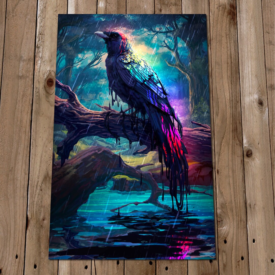 Rainbow Raven Art Painting - Mental Health Awareness Animal Art Print ...