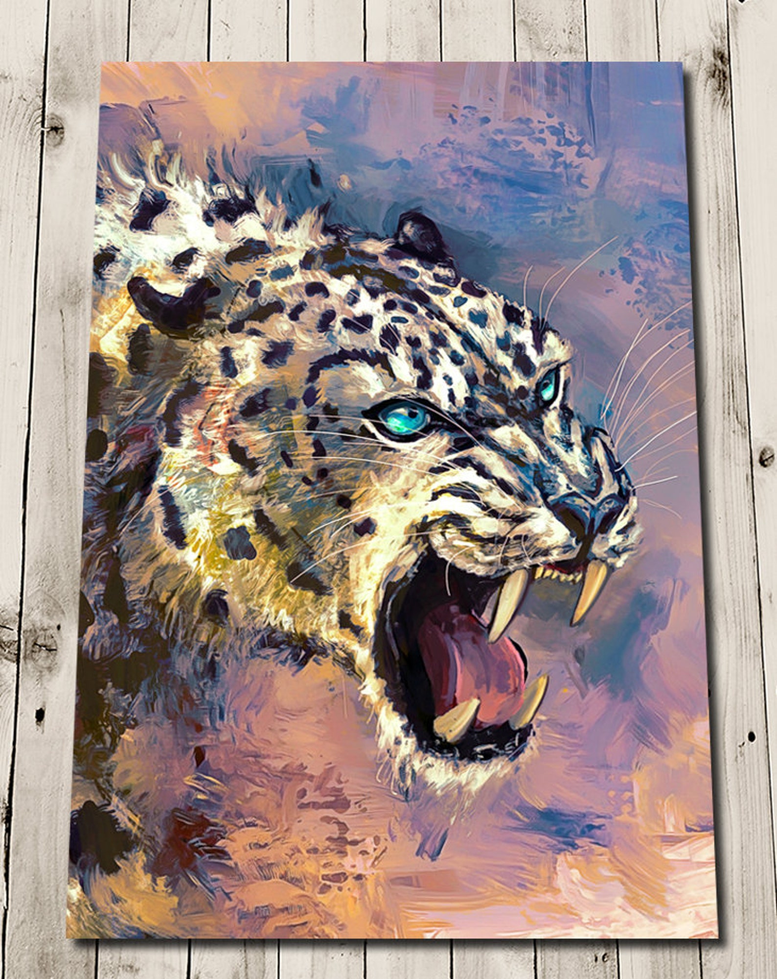 Snow Leopard Painting Snarl Big Cat Painting Growling - Etsy UK