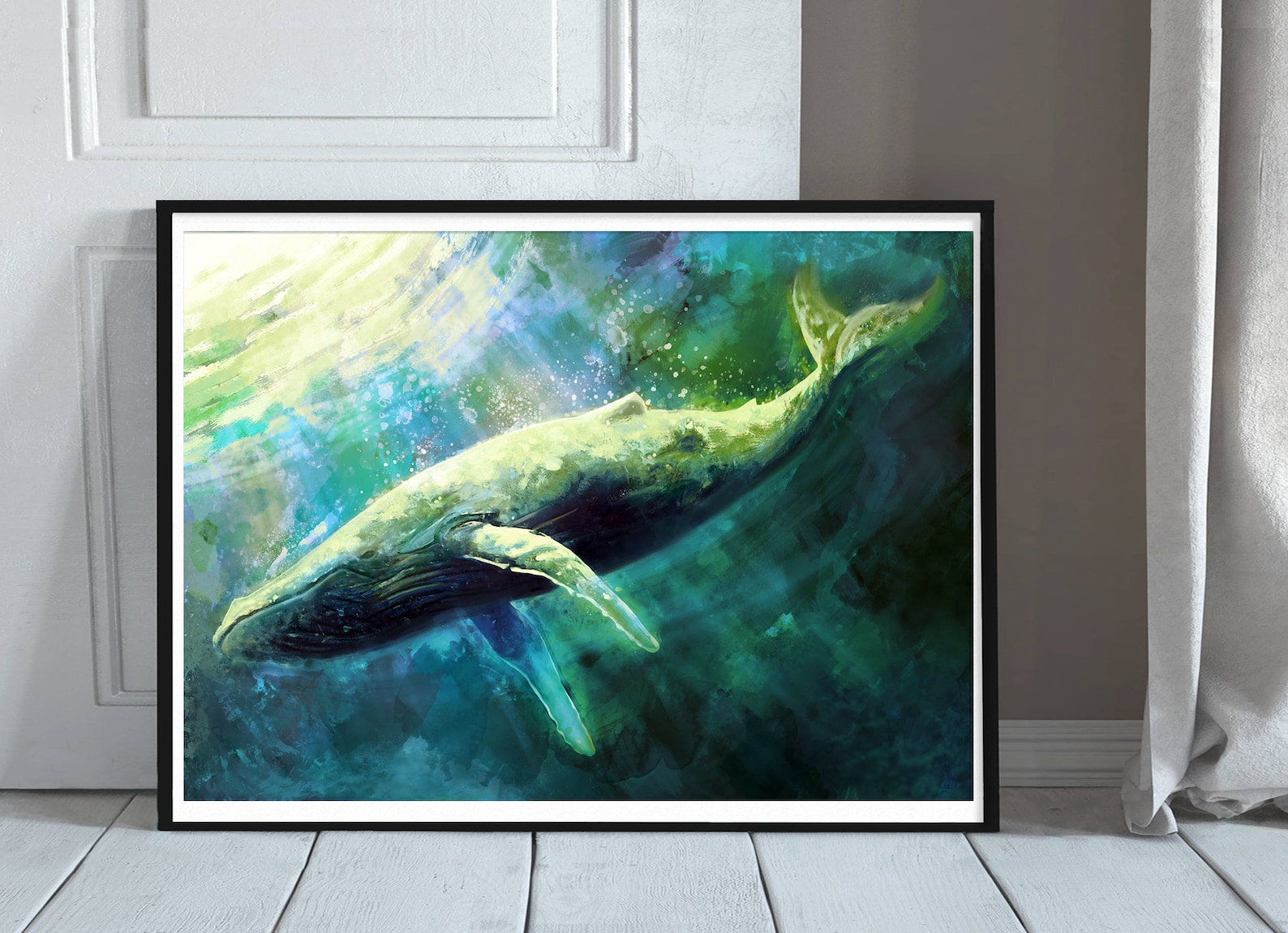 Whale Painting Print - Blue Whale Art Poster - Nautical Decor - Sea ...
