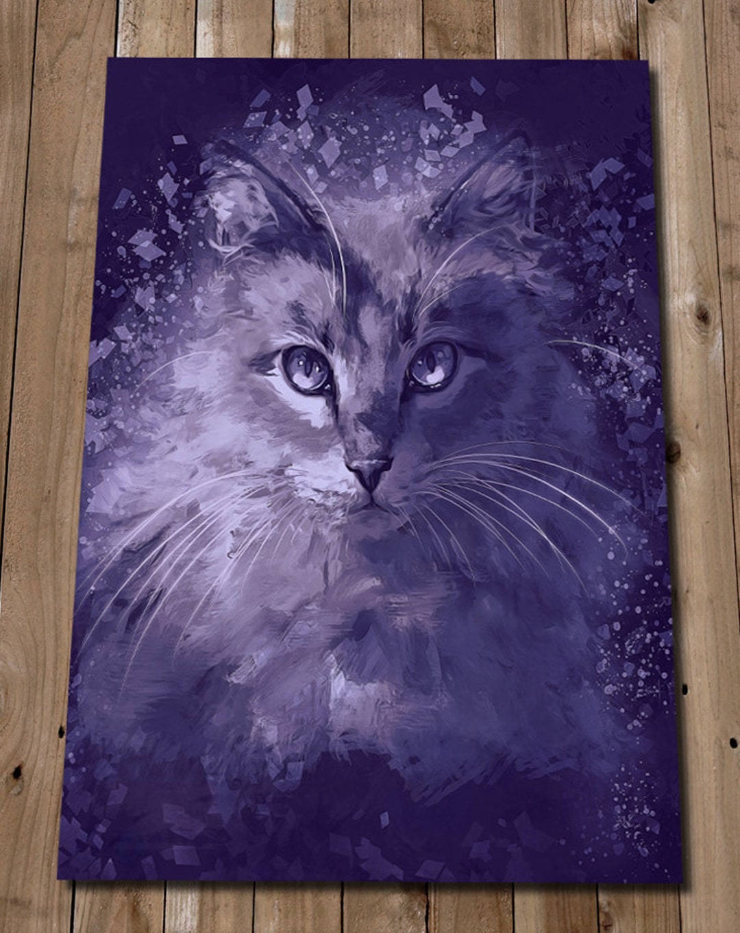 Cat Lover Gift - Cat Art Print - Purple Cat Art - Painting Cat - Silver ...
