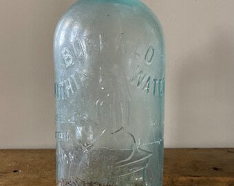 Buffalo Water Lithia Springs Aqua Glass Bottle, Authentic Antique ...