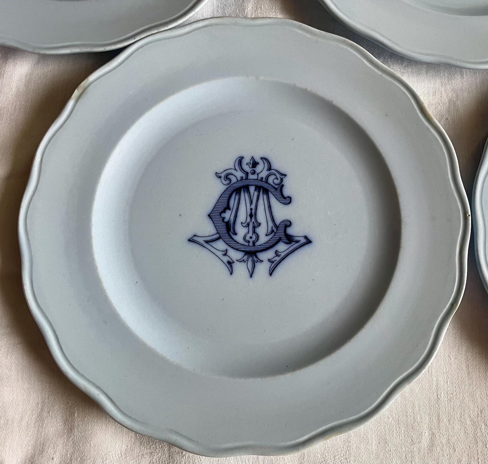 HTF Antique Blue Ironstone Monogrammed Dinner Plates - Etsy