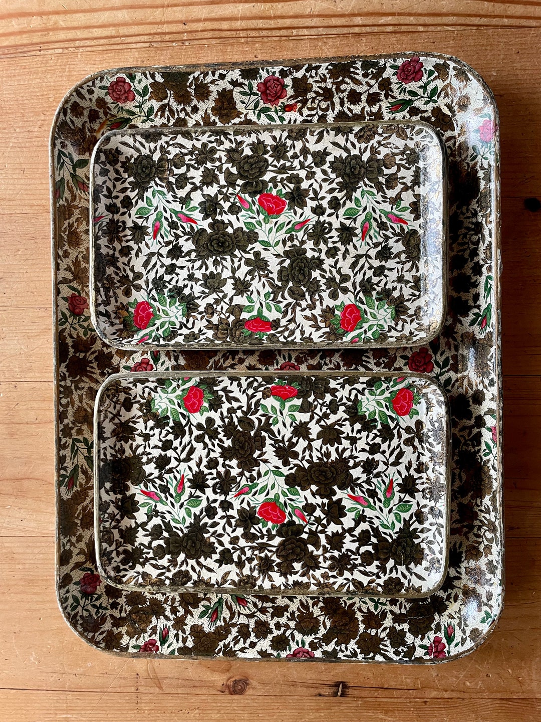 Vintage Floral Tray & Matching Individual Trays - Etsy