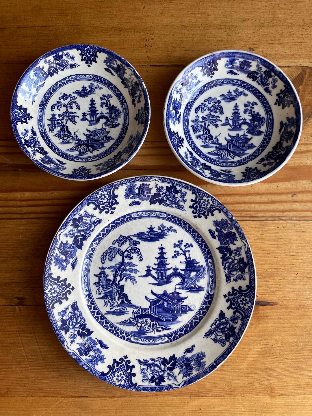 3 Early Adams Ironstone Plates Shanghai Pattern - Etsy