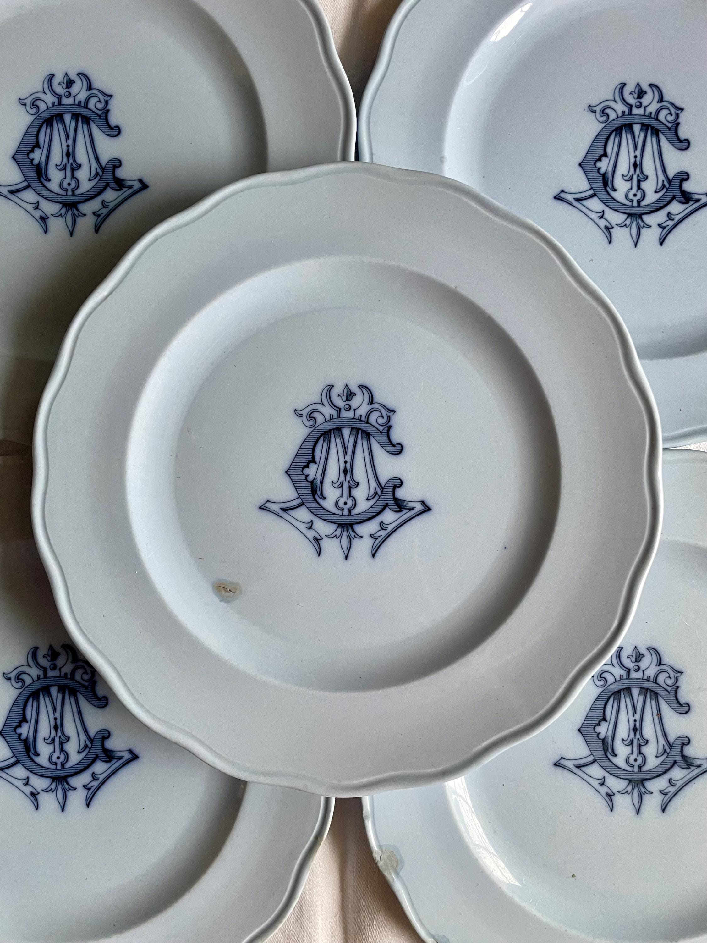 HTF Antique Blue Ironstone Monogrammed Dinner Plates - Etsy