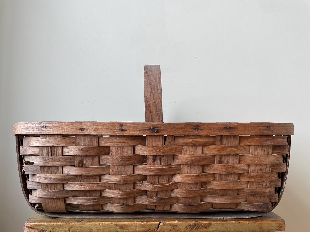 Antique Splint Wood Basket - Etsy