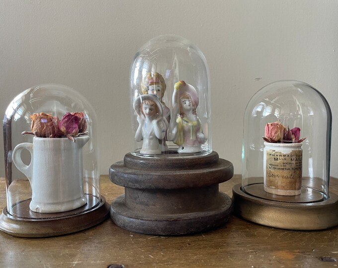 Vintage Glass Display Dome Wood Bases - Etsy