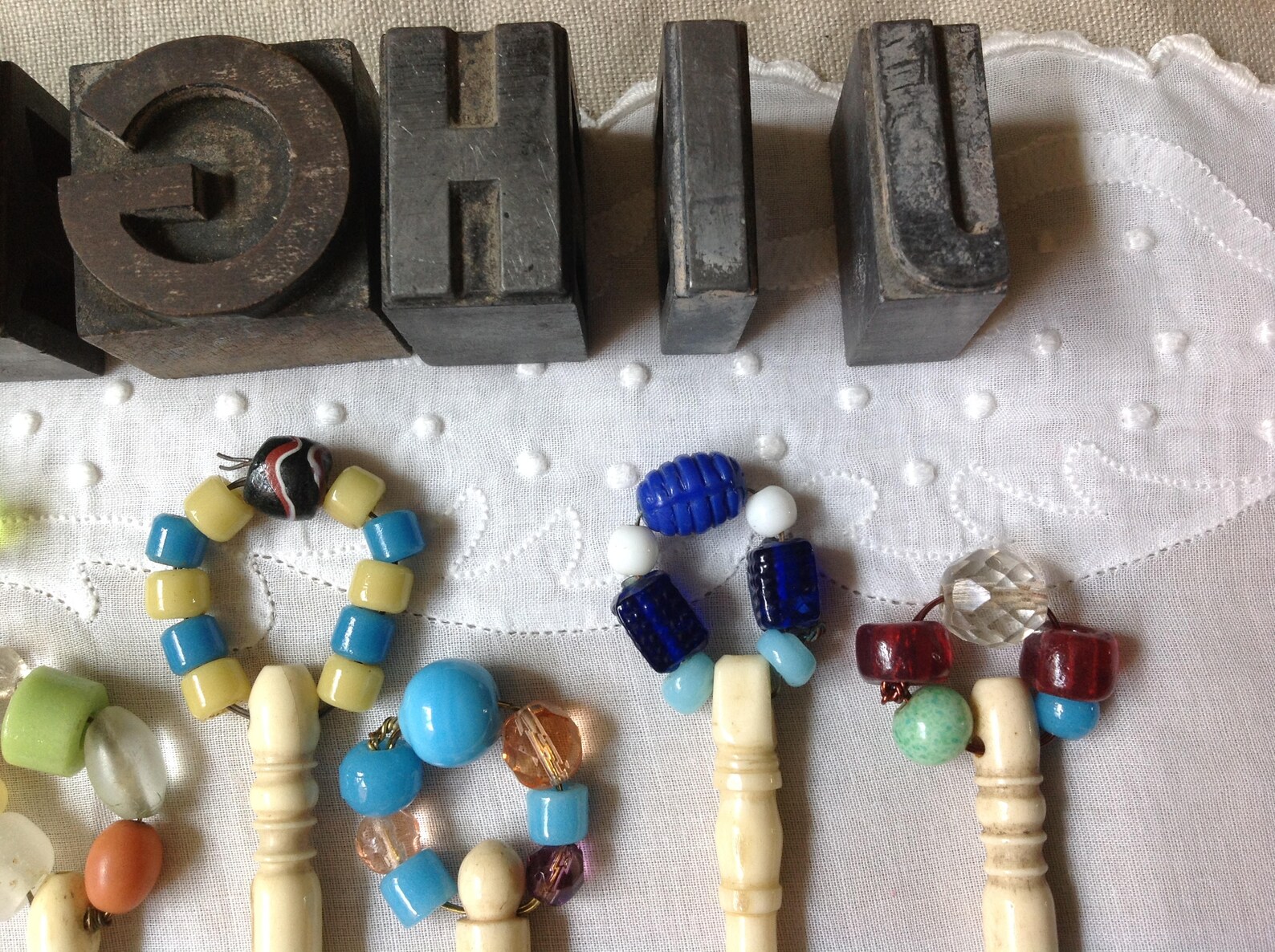 Antique Victorian Carved Bovine Lace Bobbins with Glass Beads | Etsy