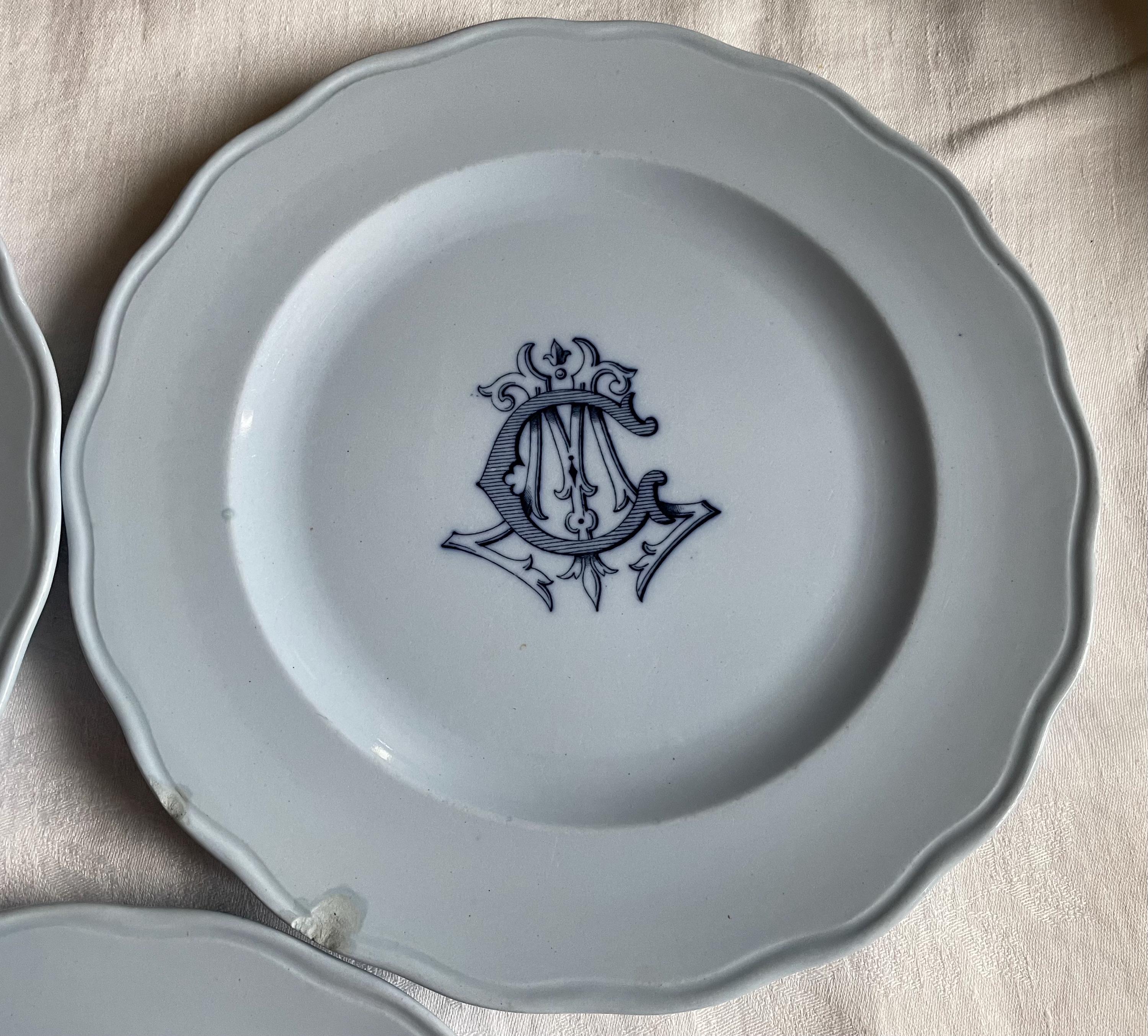 HTF Antique Blue Ironstone Monogrammed Dinner Plates - Etsy
