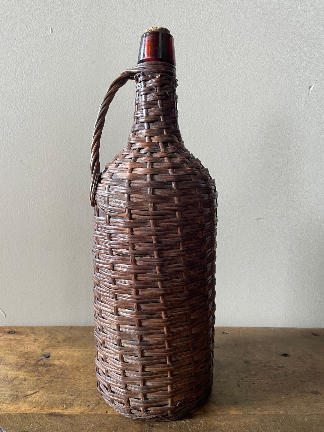 Antique Amber Bottle Wicker Wrapped - Etsy