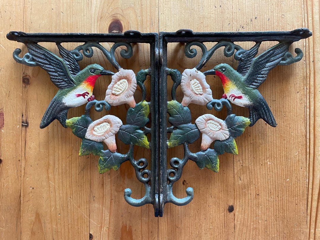 Antique Cast Iron Brackets Painted Hummingbirds & Flowers - Etsy