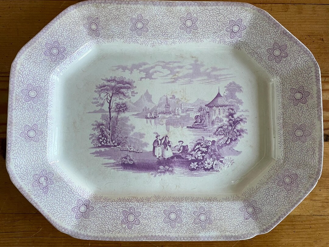 Antique Ironstone Platter Lilac Transferware James Edwards Sirius Pattern - Etsy