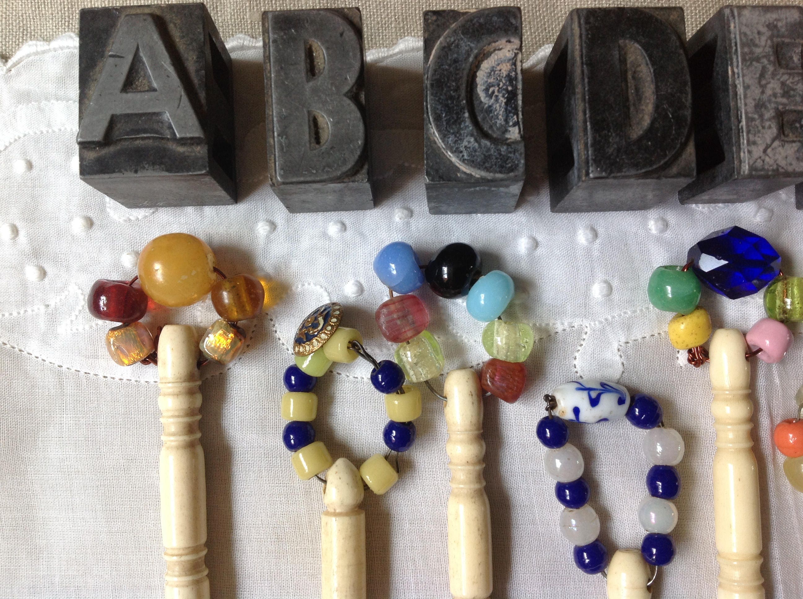 Antique Victorian Carved Bovine Lace Bobbins with Glass Beads | Etsy